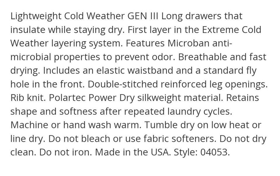 NEW GEN III Cold Weather Light-Weight Drawers - ECWCS Level 1 X-Small ...