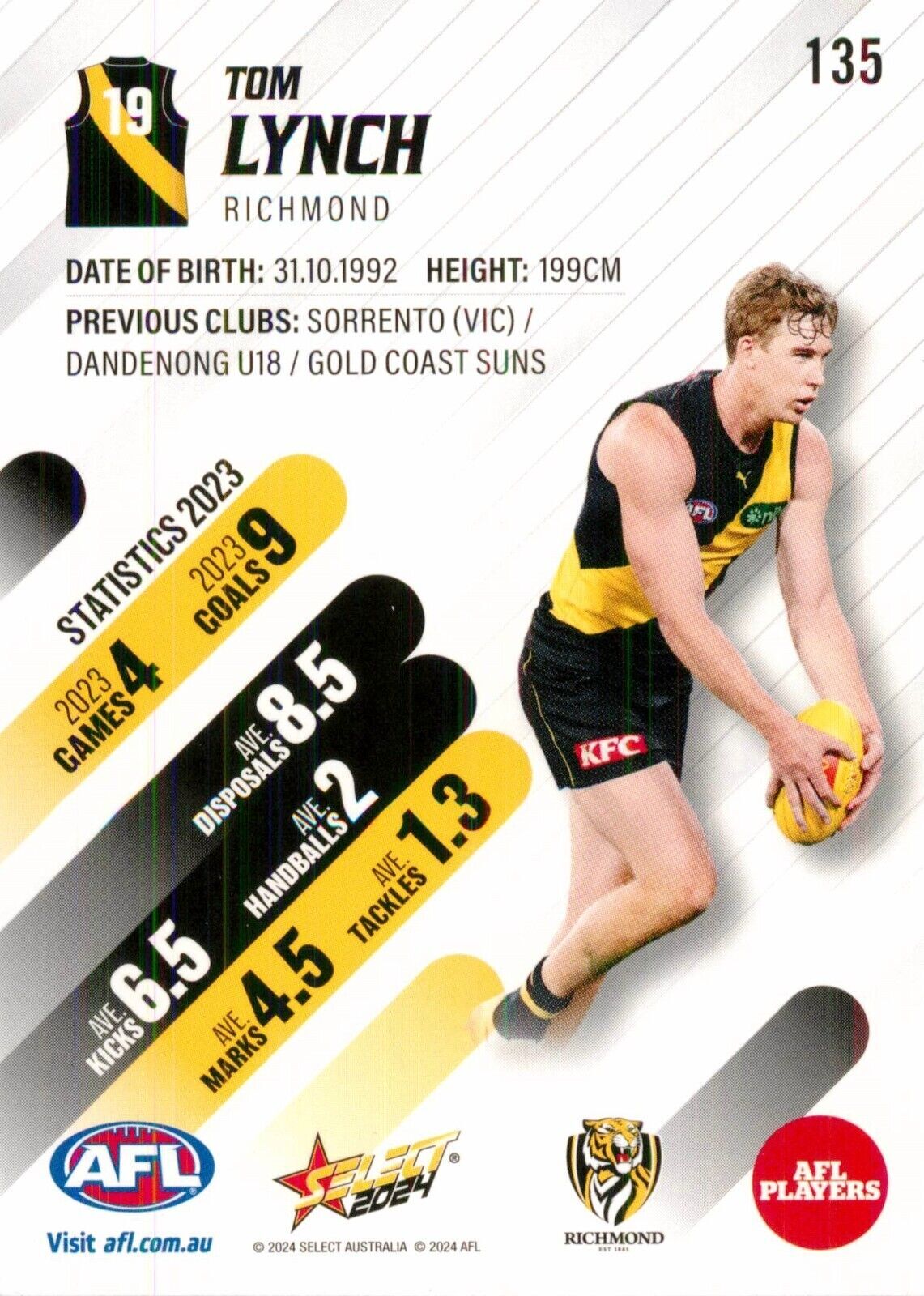 Carte AFL Select Footy Stars des Tigers de Richmond 2024 - Tom Lynch | eBay