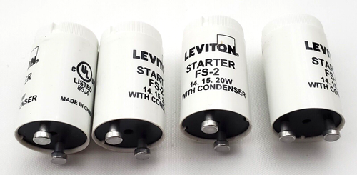 Lot of 4 Leviton FS-2 Fluorescent Lamp Starters 14/15/20 Watts W ...