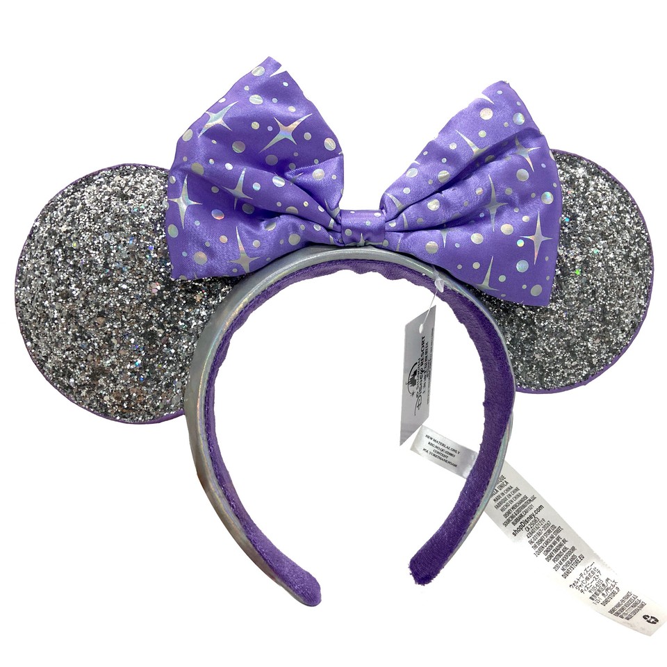 Disney~ Park blue sparkling star bow silver sequined Mickey Mouse ear ...
