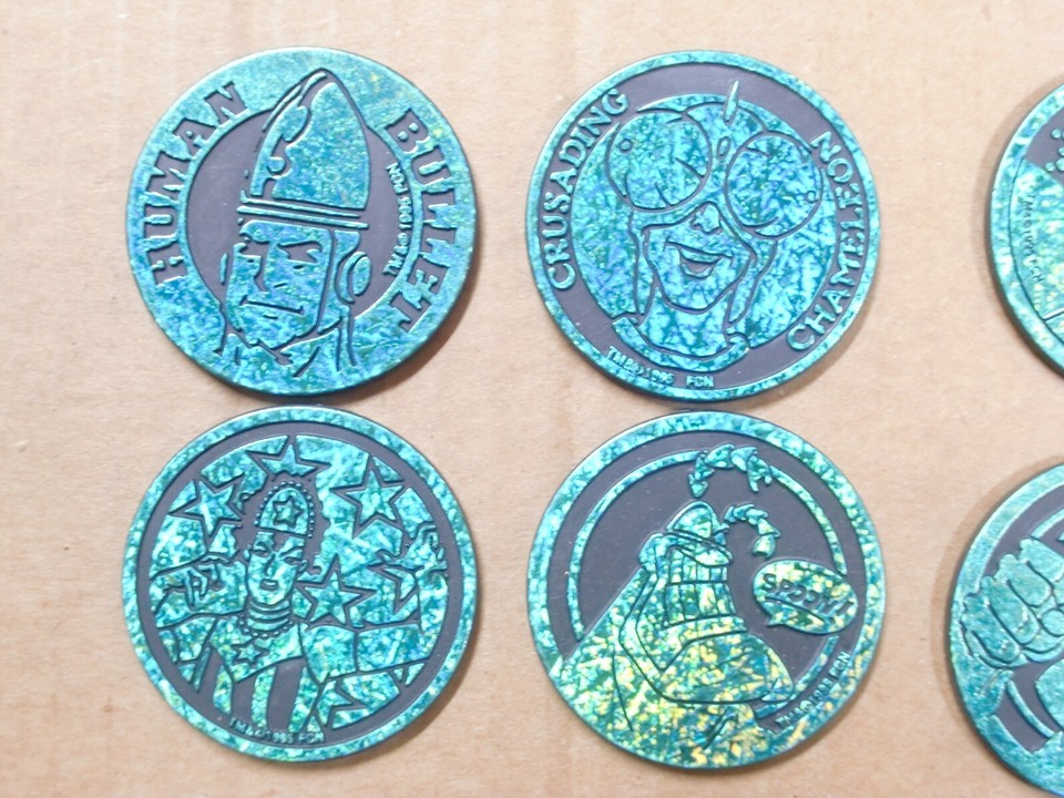 POGS/MILKCAPS "THE TICK" PLASTIC SLAMMERS SET OF (8) LIGHT BLUE/AQUA ...