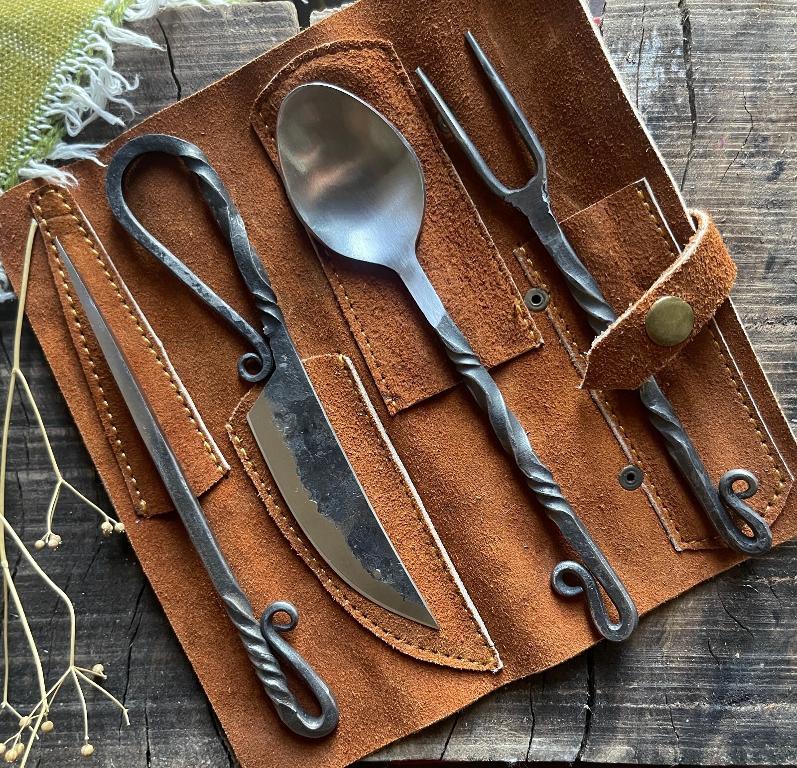 HAND FORGED MEDIEVAL CUTLERY SET VIKINGS EATING FEAST SET KNIFE FORK ...