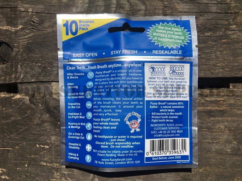 FUZZY BRUSH CHEWABLE TOOTHBRUSH - Coolmint Disposable Travel Camping ...