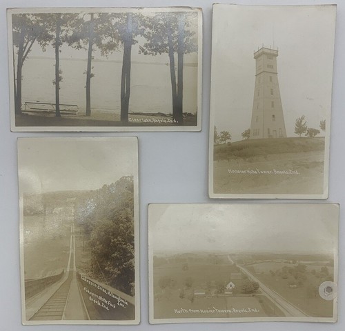 Lot (4) Antique Postcards RPPC PHOTO Angola Indiana Town Tower Lake ...