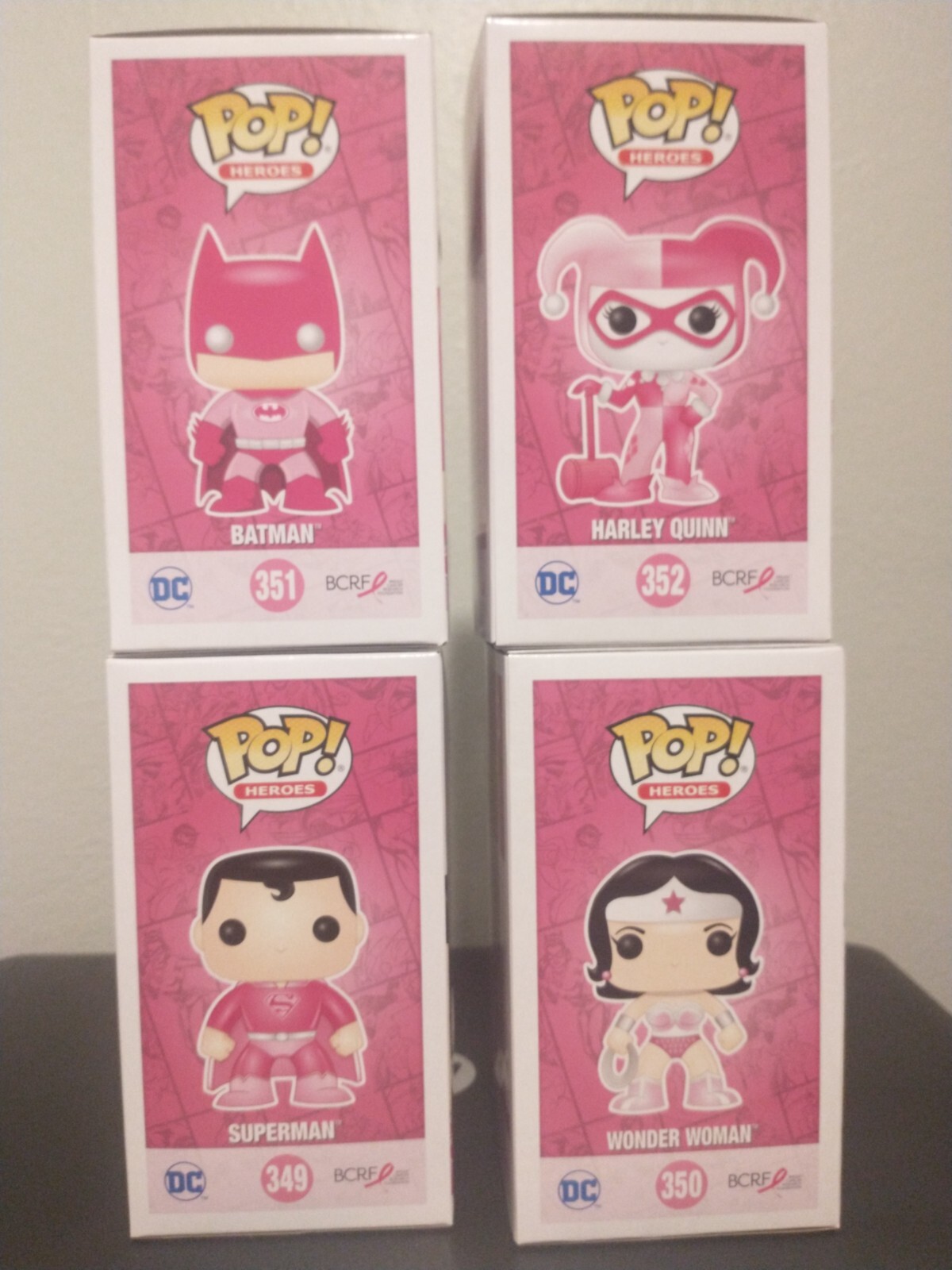 Funko Pop! Breast Cancer Awareness Wonder Batman Superman Harley Set of ...