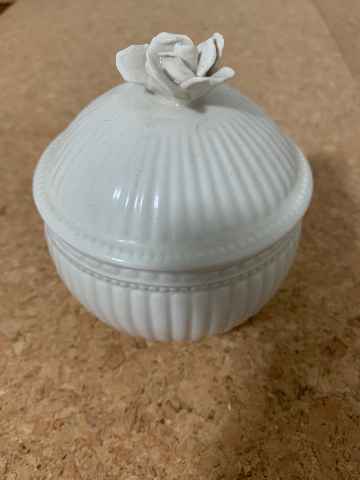 Vintage Authentic Leedsware White Circular Lidded Dish with ribbed ...