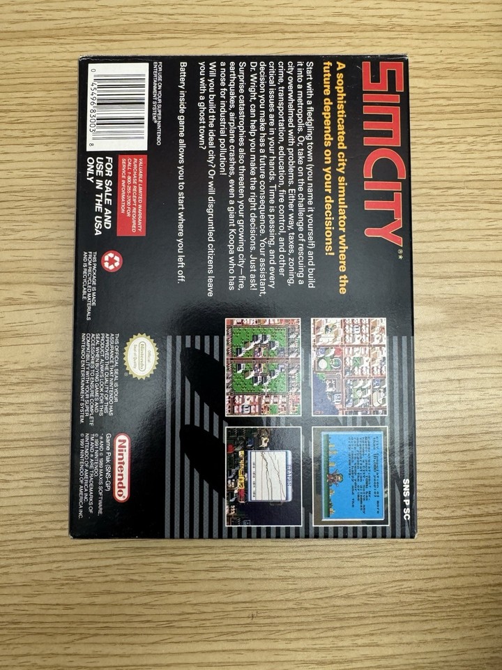 Sim City (Super Nintendo SNES) CIB Complete in Box AUTHENTIC, TESTED ...