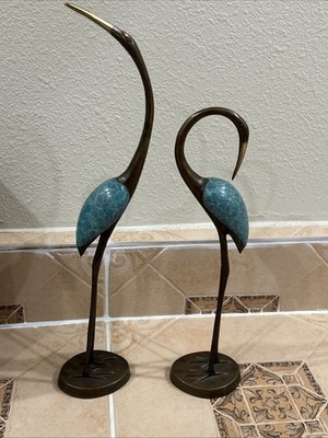 Crane Song Pair Brass Sculpture Statue Modern Wading Heron Birds ~ SPI ...