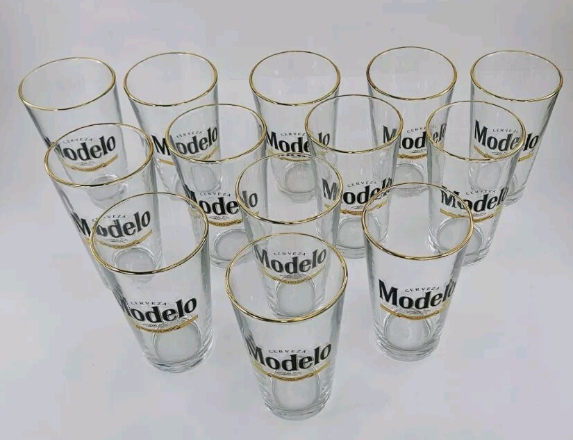 Cerveza Modelo 1925 Signature Gold Rimmed Glass Set of 13, 16 oz, Pint ...