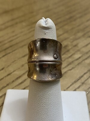 GUCCI BAMBOO RING .925 STERLING SILVER DESIGNER SIGNED GG LOGO SIZE - 5 ...