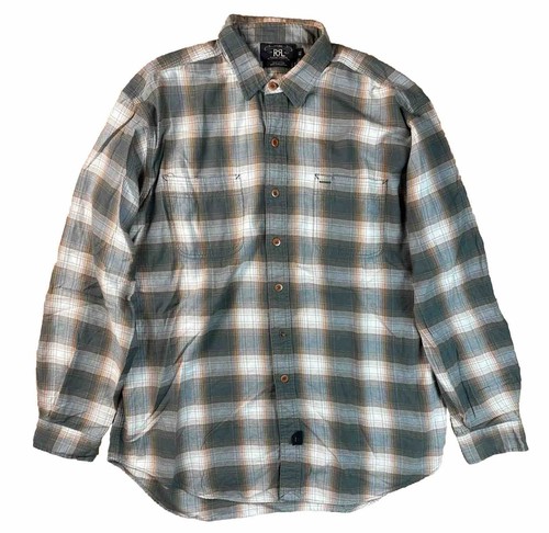 Vintage Double RL RRL 3-Star Tag Plaid Flannel Shirt Tan Green Heavy ...