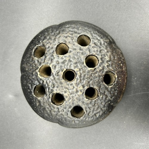 Vintage Textured Black Tokanabe Pottery Ikebana Flower Frog Made in ...