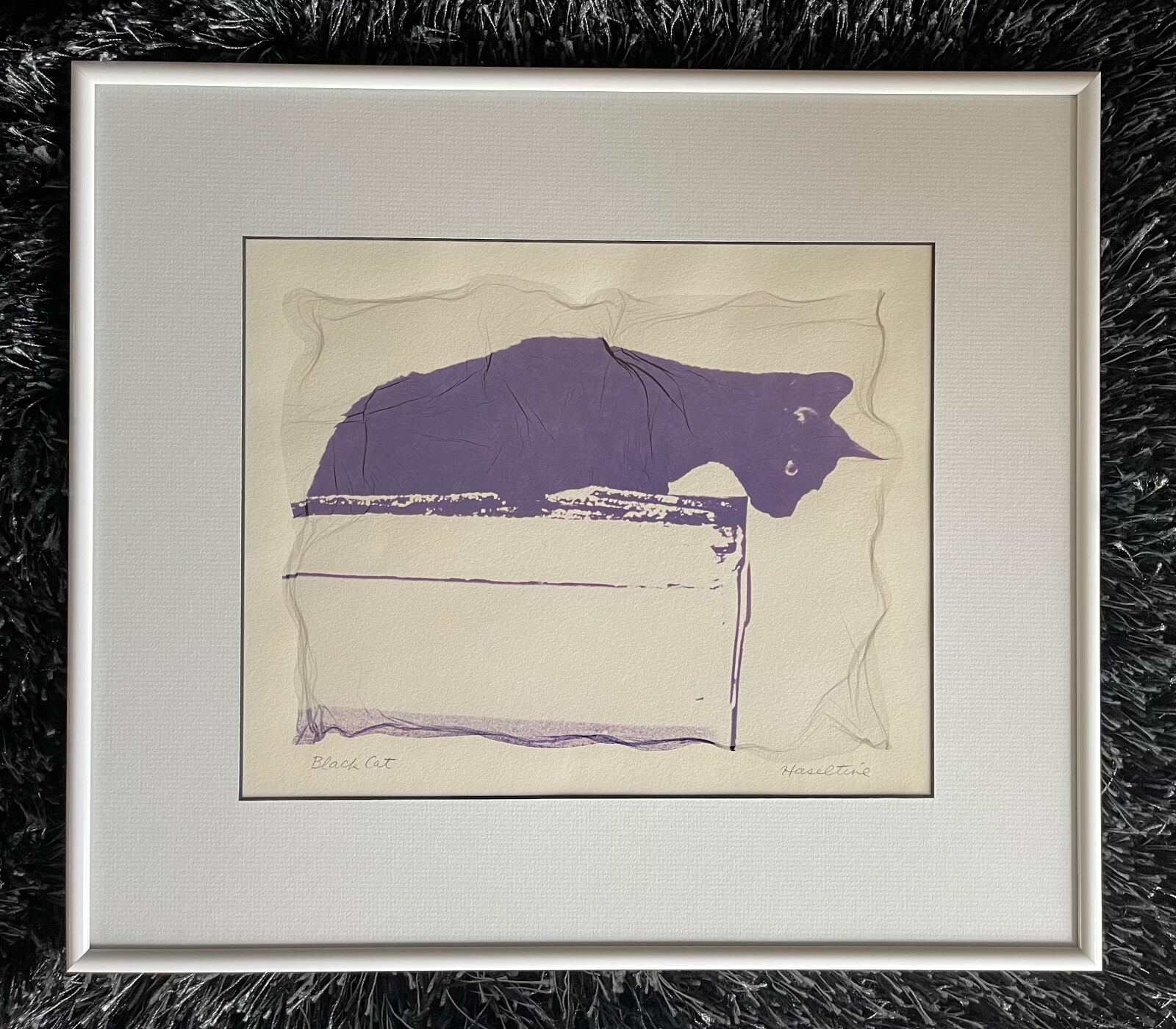 Tom Haseltine Seattle Artist "Black Cat" Framed Art Original Emulsion ...
