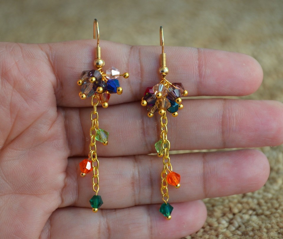 Handmade Multicolor crystal bicone cluster earring | eBay