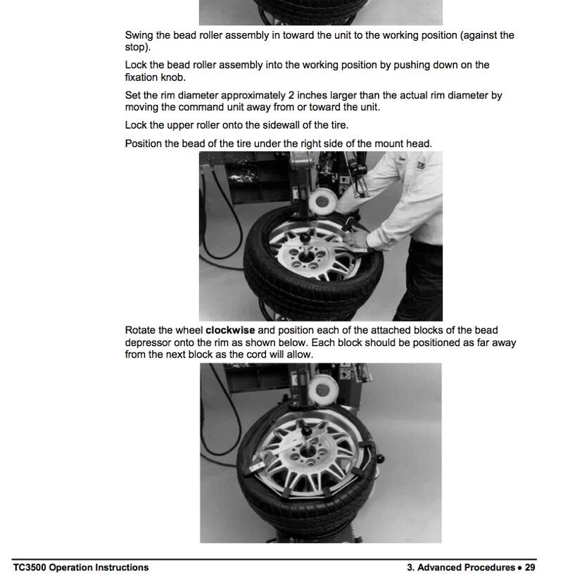 HUNTER TC3500 TIRE CHANGER OPERATION INSTRUCTION MANUAL (TC3250) ON ...
