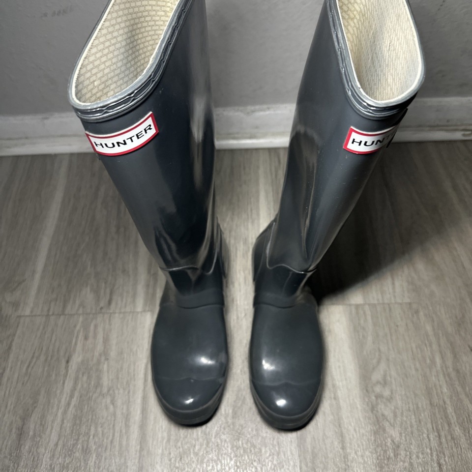 Hunter Original Tall Women's Knee High Gloss Gray Rain Rubber Boots US ...