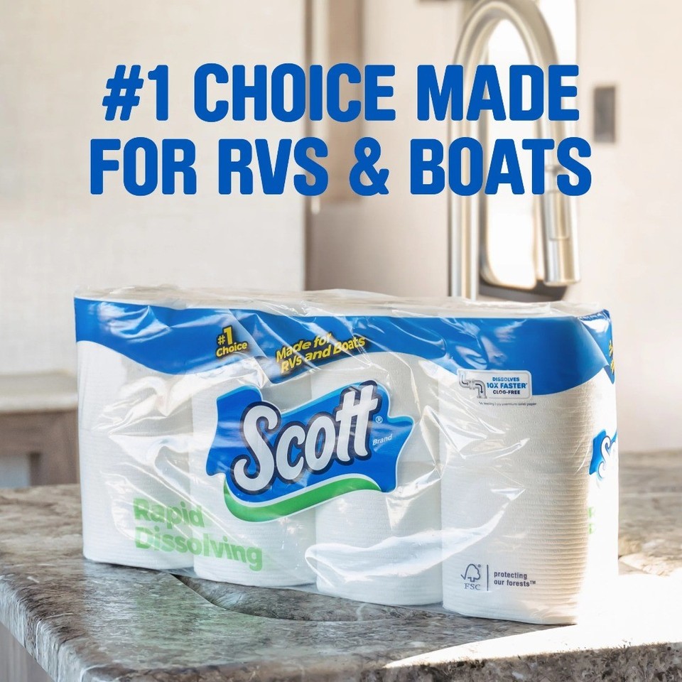 (2 pack) Scott Rapid-Dissolving Toilet Paper for RVs & Boats, 8 Double ...