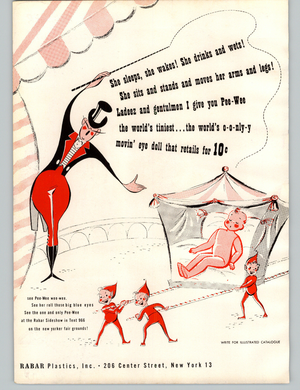 1950 PAPER AD Rabar Plastic Baby Doll Drinks Wets Moving Eyes Pee Wee ...