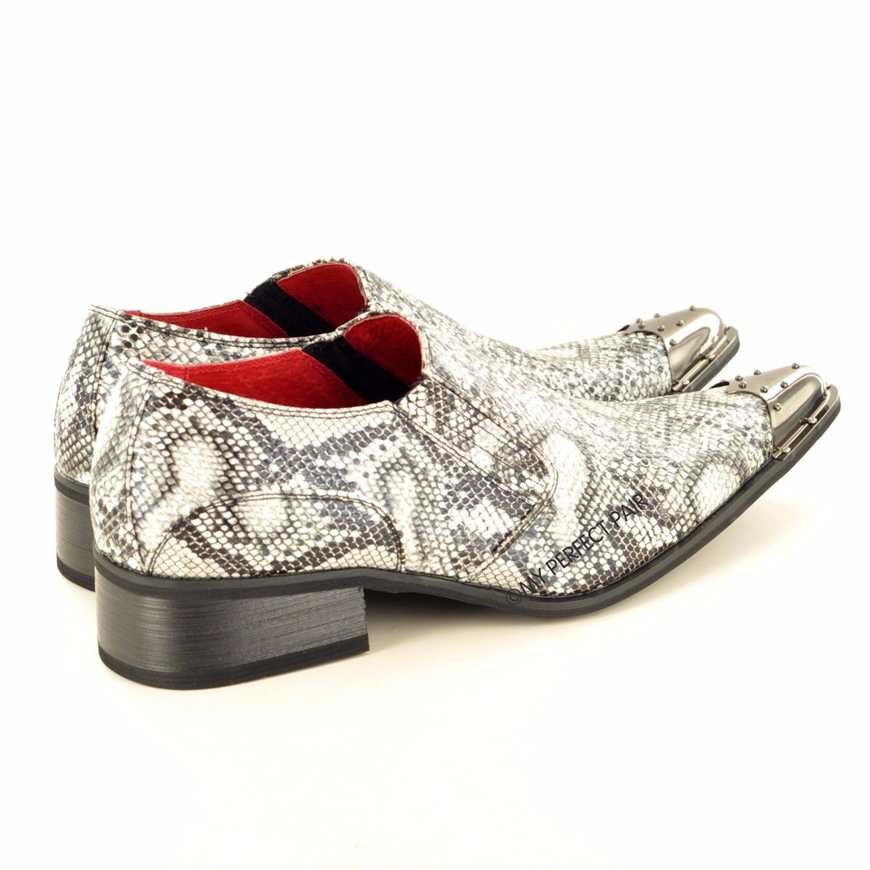 Mens Winkle Pickers Shoes Leather Lined Crocodile Skin Metal Toe UK ...