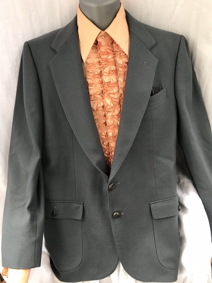 James Pringle Scotland Blu Gray Wool Jacket Sport coat Great Leather ...