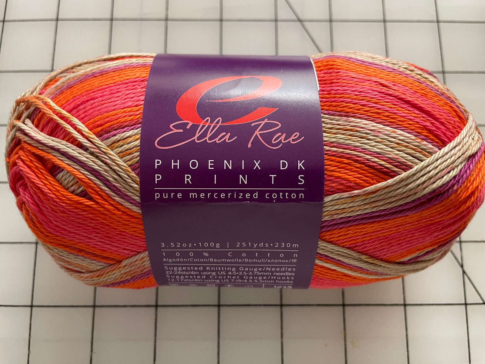 Ella Rae Phoenix DK Prints Pure Mercerized Cotton #3 Color #20 Jello ...