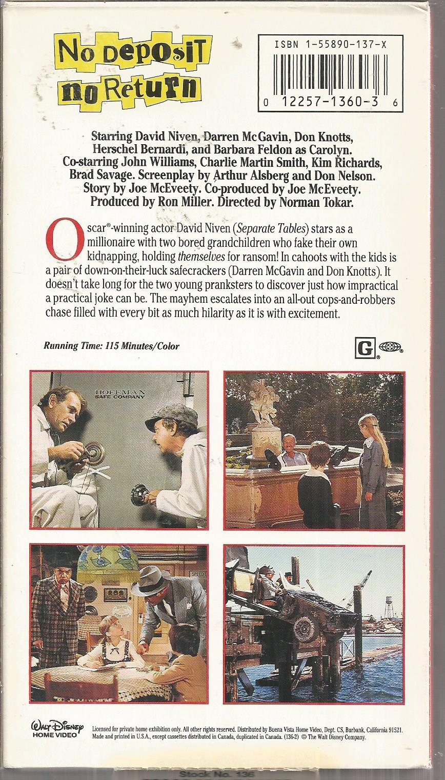 Walt Disney No Deposit, No Return VHS Very Good Don Knotts 12257136036 ...