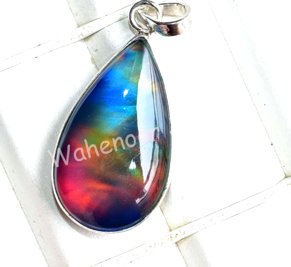 Rare 23.05 Ct Natural Aurora Opal Pear 925 Sterling Silver Pendant ...