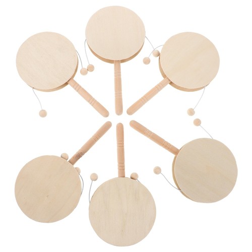 6 Pcs Desktop Ornament Unfinished Wood Rattle-drum Hand Percussion ...