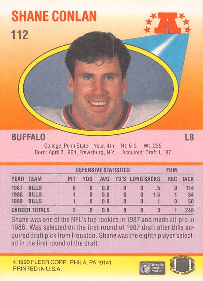 Shane Conlan 1990 Fleer 112 Buffalo Bills Football Card | eBay
