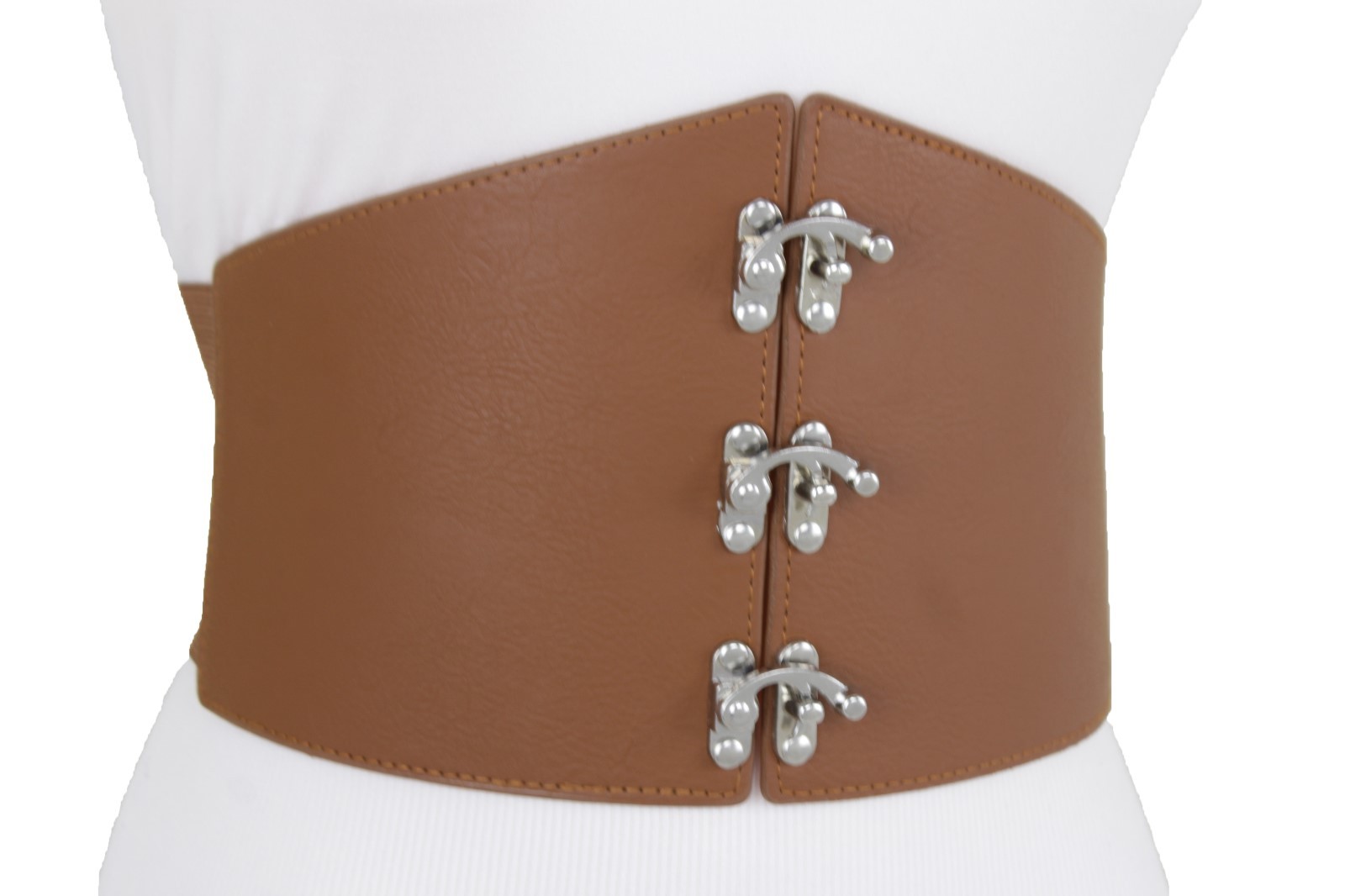 Women Brown Fabric Clubbing Fashion Stretch Corset Wide Belt Hooks Size ...