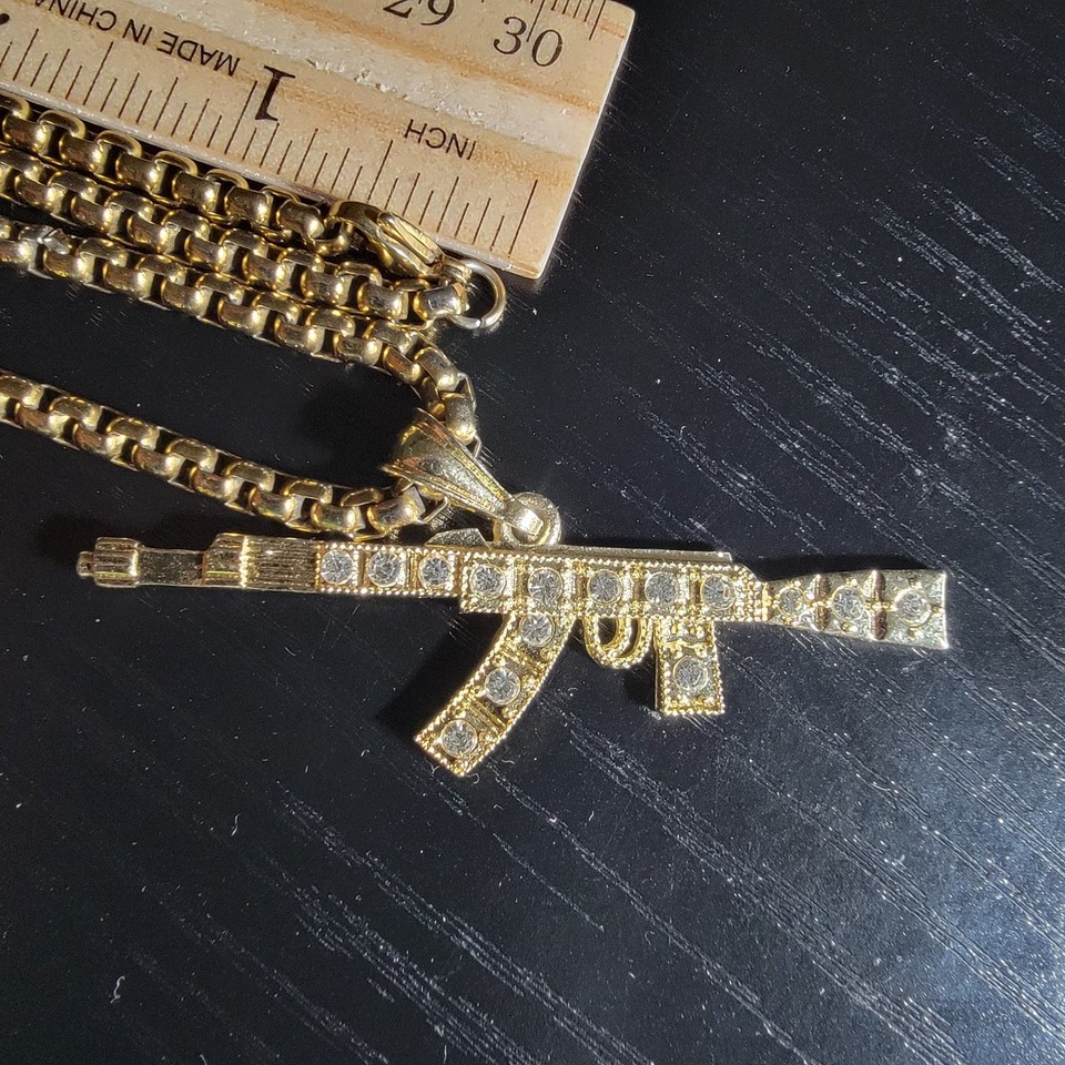 Diamond AK47 Gun Charm Pendant Necklace with 24"box chain | eBay