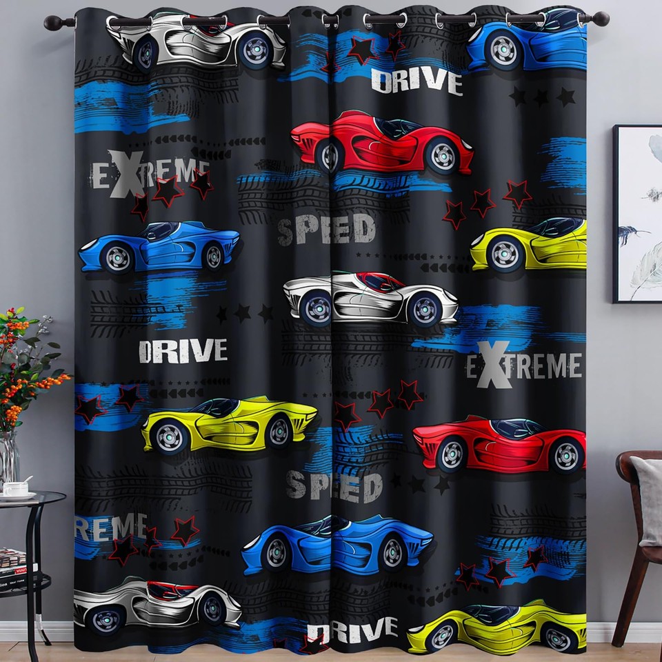 Colorful Cartoon Racing Car Window Curtain,Extreme Sports & Cool ...