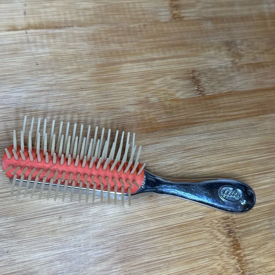 VTG RARE Metallic Silver Goody Red Rubber Base Plastic Bristles Hair ...
