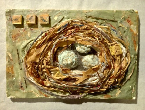 Odd Unique Original Abstract Textured Relief Bird Nest Eggs Assemblage ...