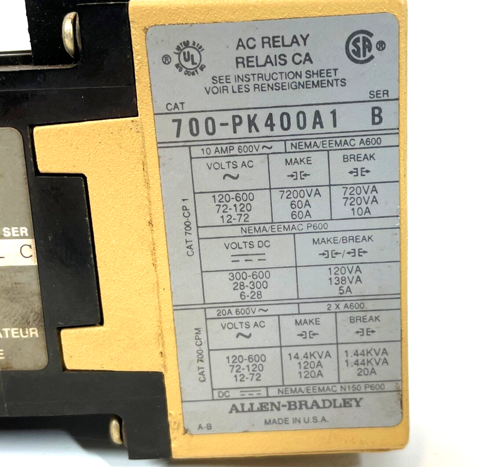 Allen Bradley Pneumatic Time Delay AC Relay 700-PKT400A1 | eBay