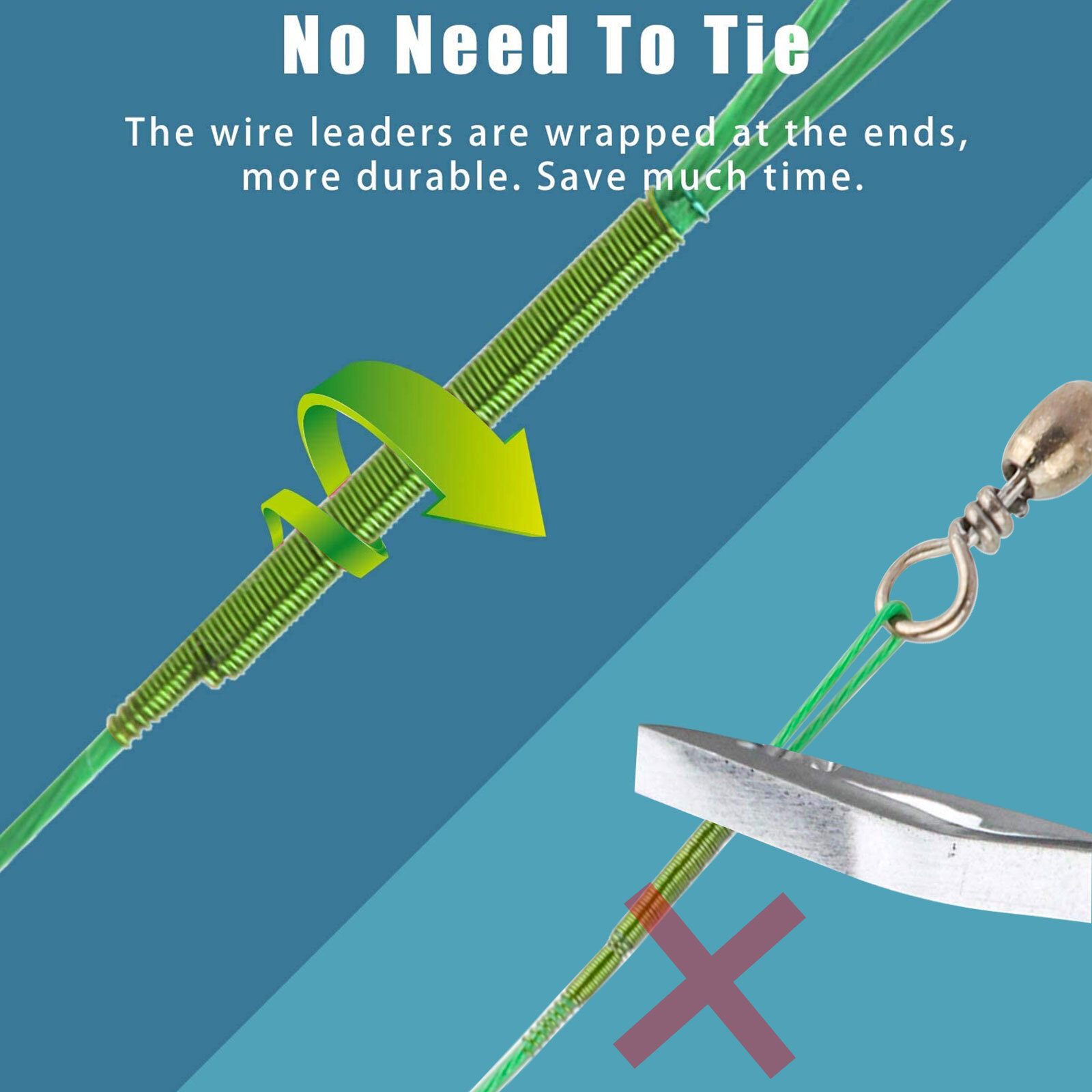 100Pcs Stainless Steel Trace Wire Leader Fishing Lure Line with Snap ...