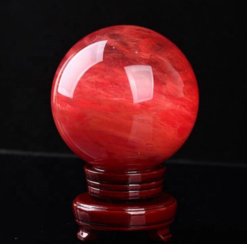 80mm Large Natural Quartz Crystal Sphere Red Smelting Gemstone Ball W ...