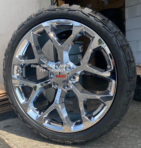 26” SNOWFLAKE CHROME WHEELS SILVERADO TAHOE SIERRA YUKON 33” MUD MT ...