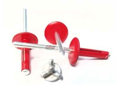 Red 3/16" Large Head Tri-Fold Exploding Aluminum Mandrel Pop Rivets 25 ...