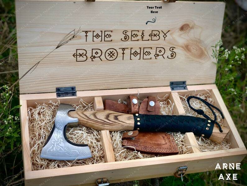 Valkyrie axe with Personalized Engraved wooden Box, Christmas Gift for ...