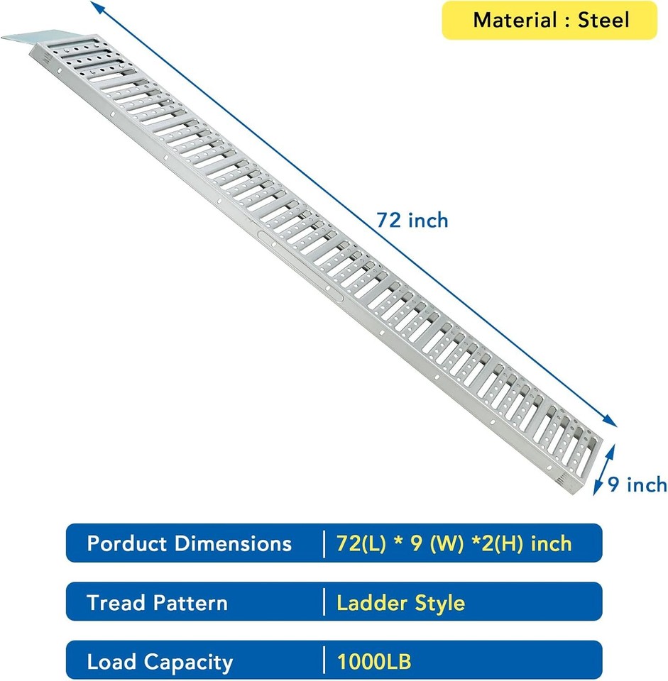 2pcs Heavy Duty Steel Loading Ramps For Truck Motorcycle Lawn Mower ATV ...