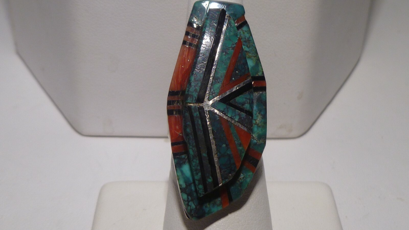 Richard Begay 1943 2013 Inlay Ring Sterling Inlay Turquoise Onyx Red ...