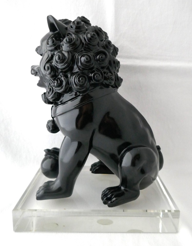Modern pair of Black Chinese Foo Dogs on Large Lucite Base Bookends ...