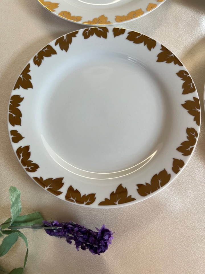 Trisa Gold Leaves Plates (4) Fine Porcelain 7.5” W Salad Dessert ...