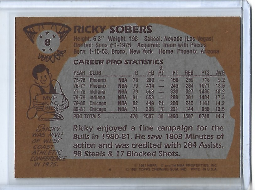 Ricky Sobers 1981-82 Topps Basketball Card #8-Chicago Bulls | eBay
