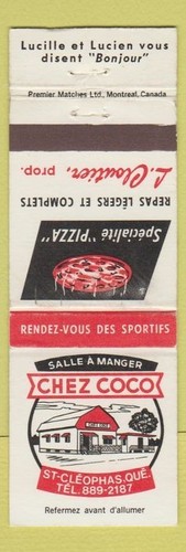 Matchbook Cover - Chez Coco St Cleophas QC pizza WEAR #1 | eBay