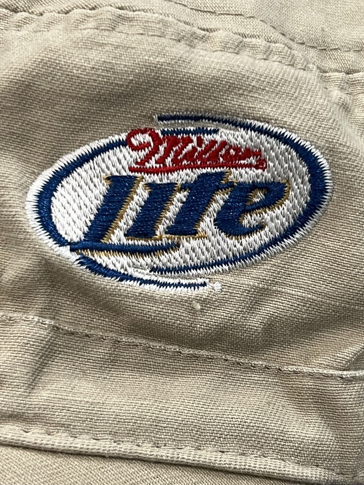 Miller Lite Embroidered Logo Cadet Cap Hat Tan Strap w Buckle Adj. EUC ...