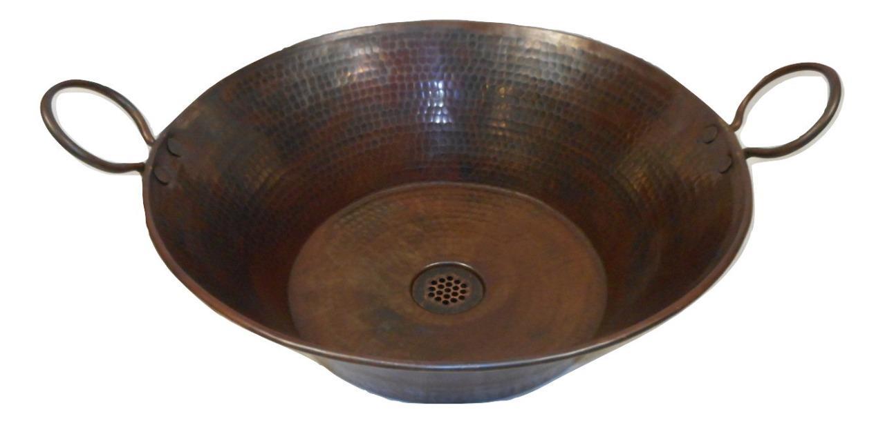 Large 16" Vintage Round Copper Cazo Bathroom Vessel Sink with 19-Hole ...