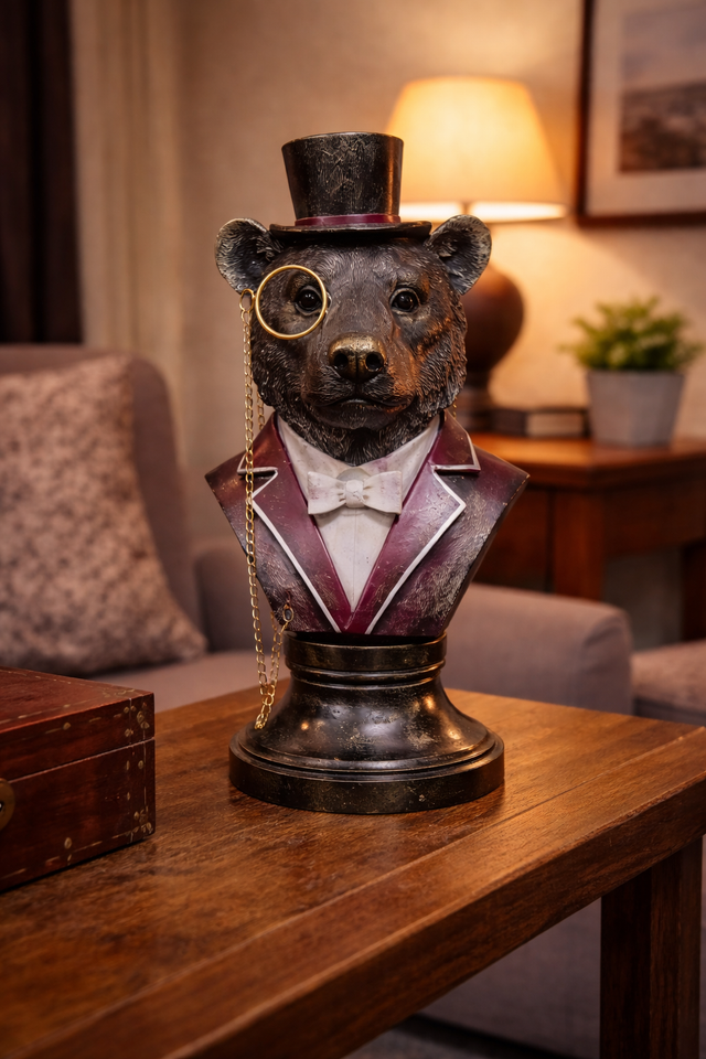 Gentleman Bear Bust with Top Hat & Monocle | Animal Bust Statue ...