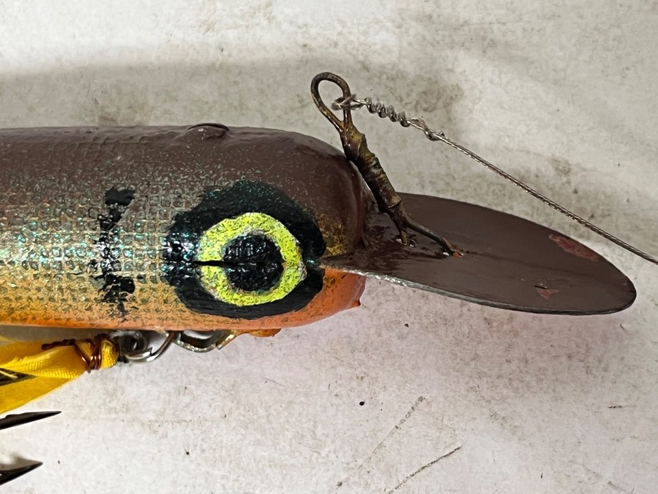 Vintage folk art JOINTED MUSKY fishing lure made by Marvin Bray ...